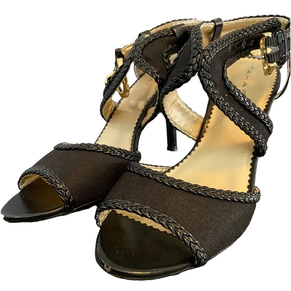 Tahari | Shoes | Tahari Black Linen Braided Patent Leather Peep Toe ...